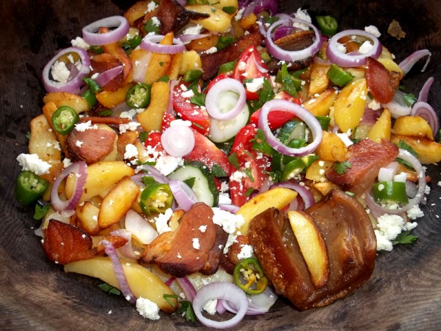 Ojakhuri with Rachuli Bacon and Salad | Georgian Recipes